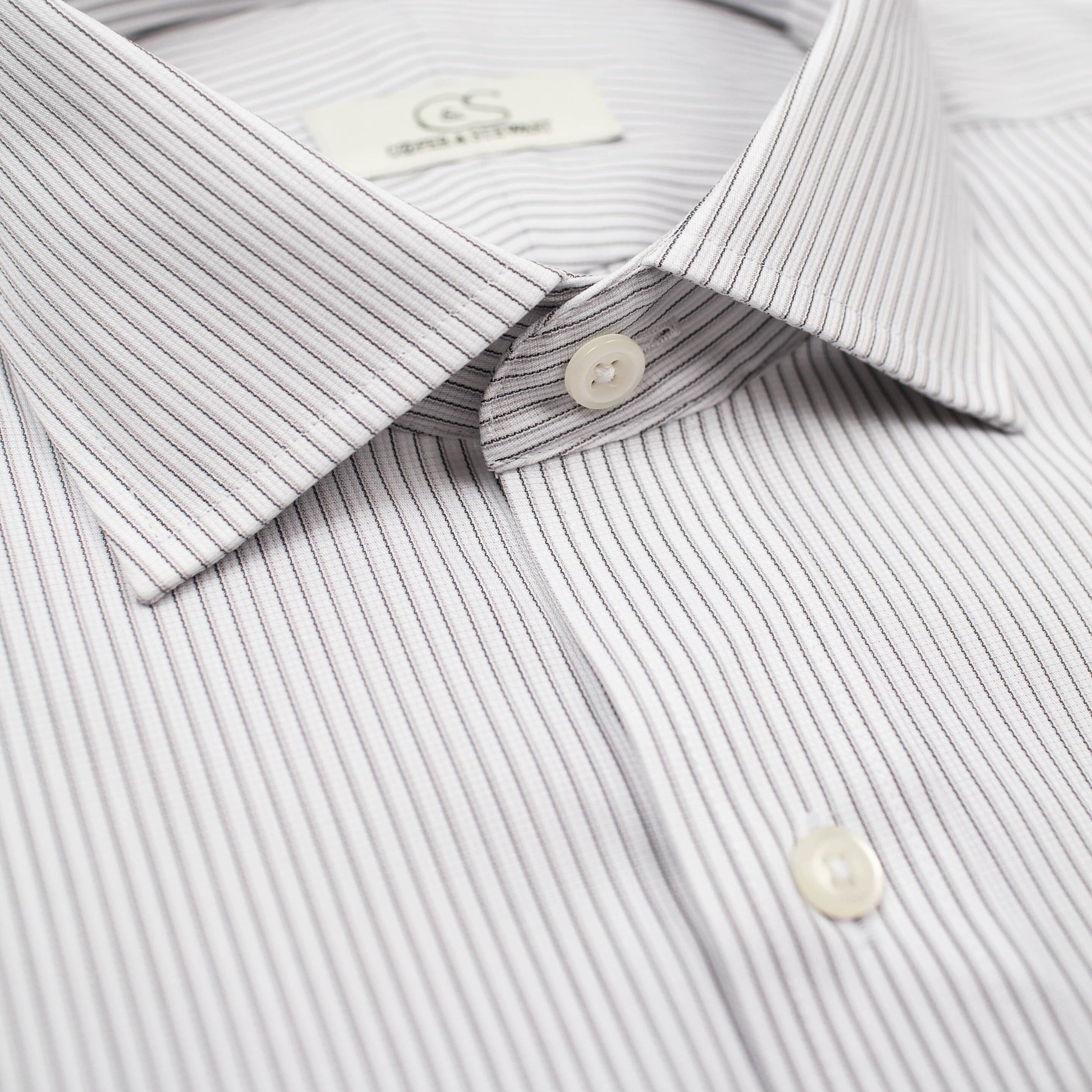 Men's Black Textured Stripe Tailored Fit Spread Collar Dress Shirt (95 ...