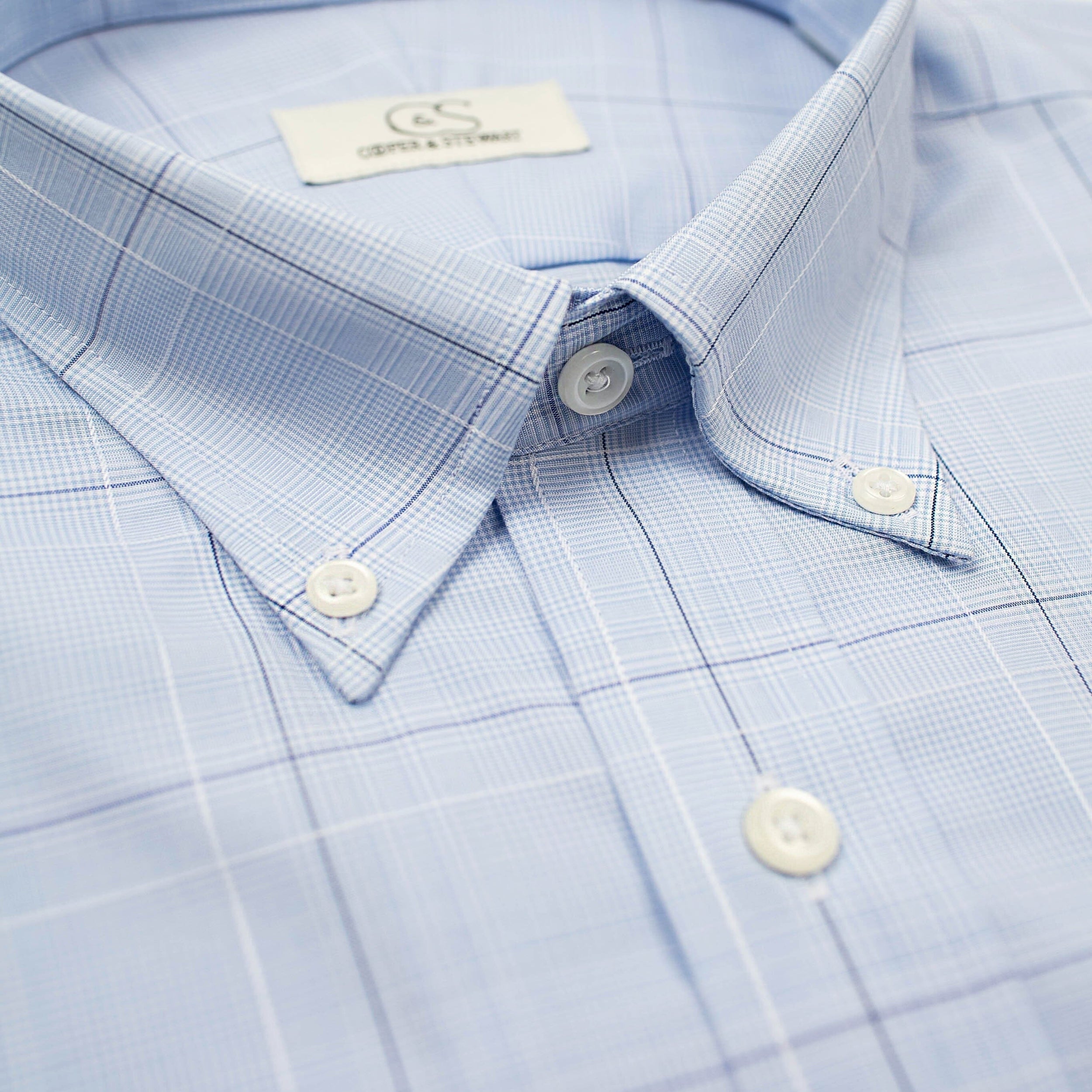 Men's Blue Ground Square Box Check Tailored Fit Button Down Collar Dre ...