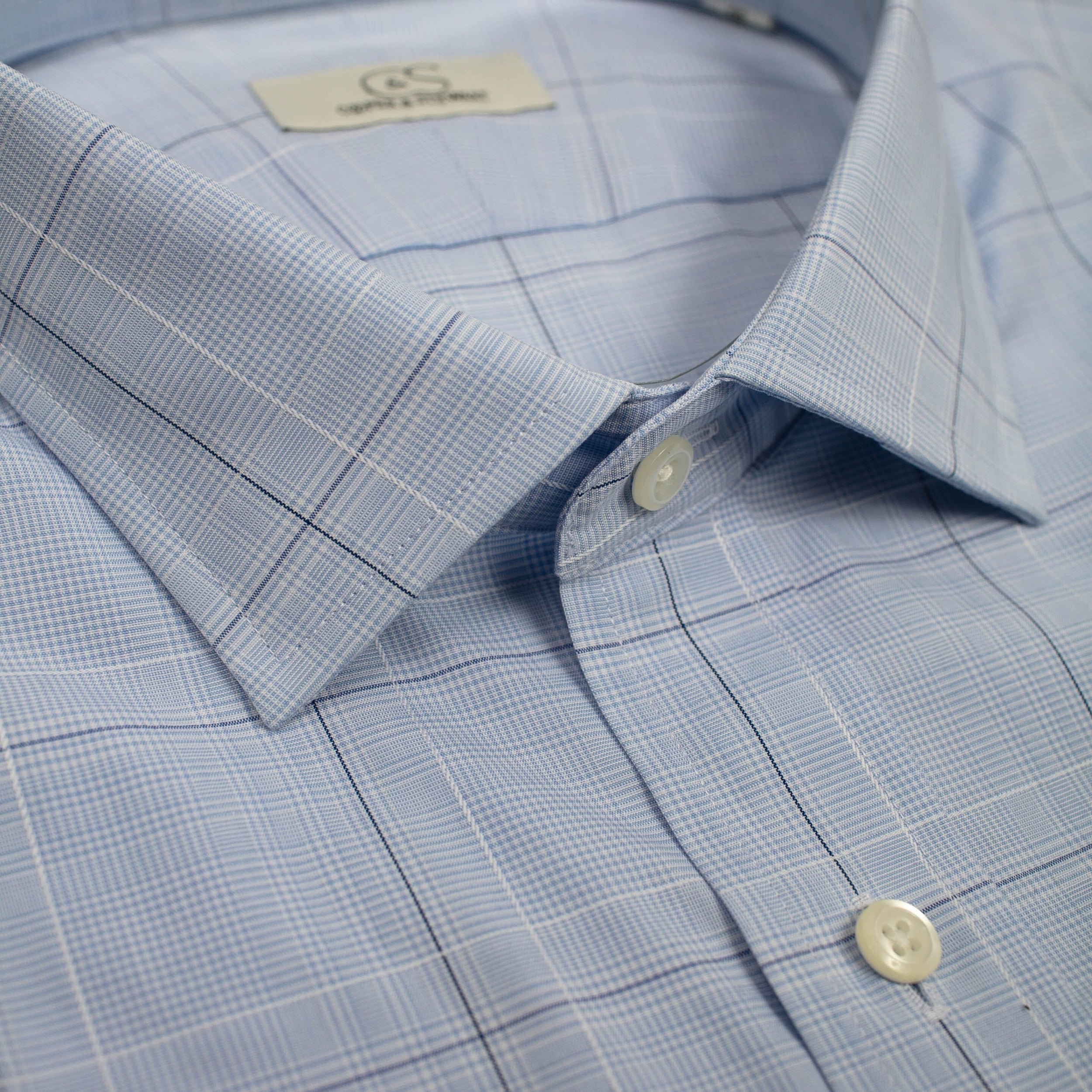 Men's Blue Ground Square Box Check Spread Collar Dress Shirt – Cooper ...