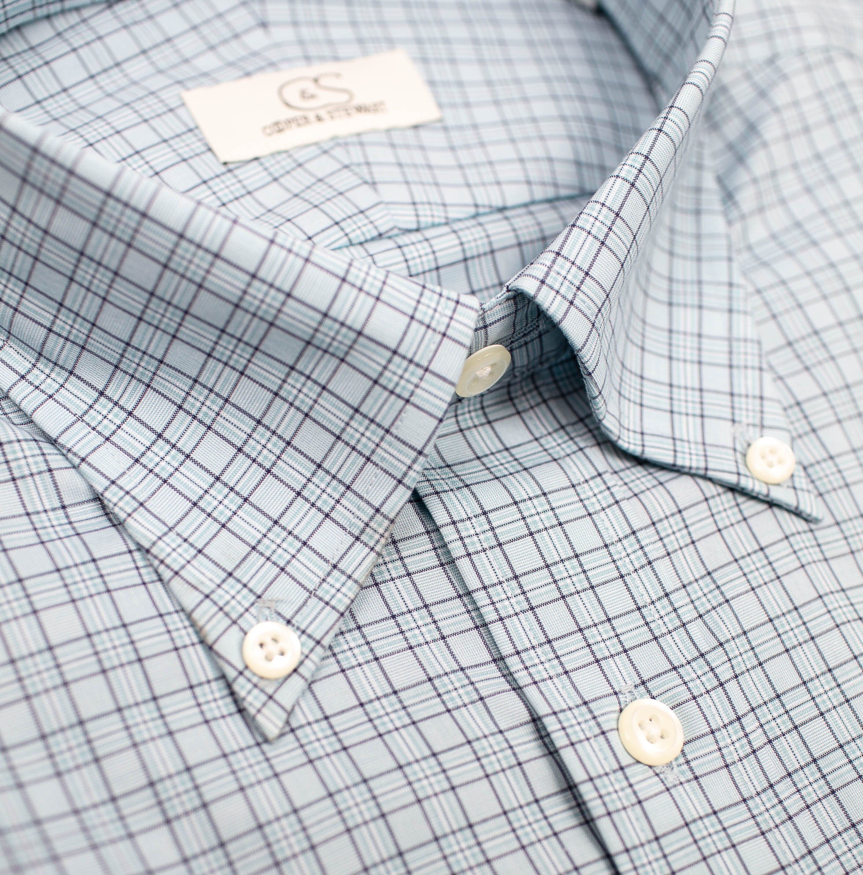 Men's Aqua Plaid Tailored Fit Button Down Collar Dress Shirt – Cooper ...