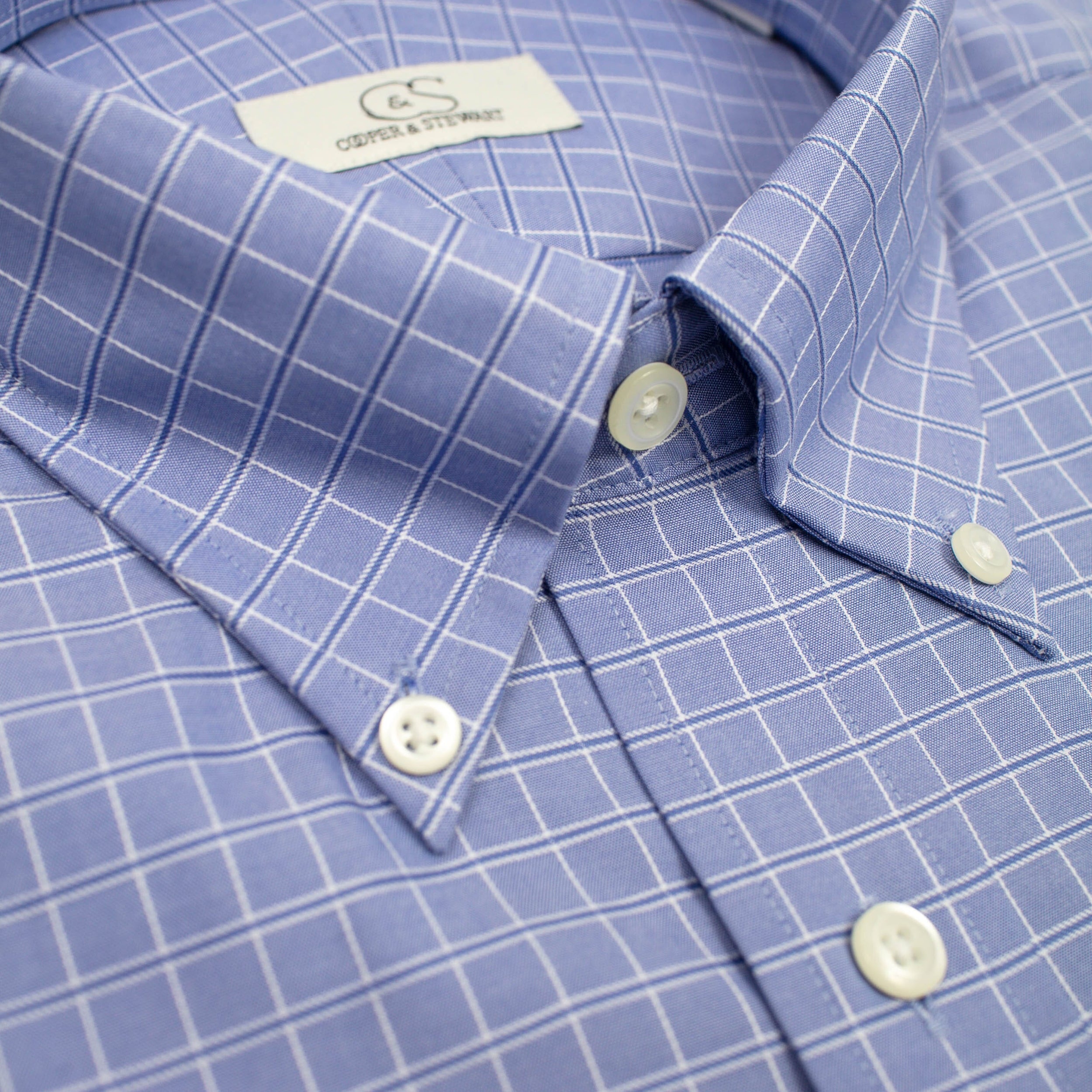 Men's Blue Satin Check Button Down Collar Dress Shirt – Cooper & Stewart
