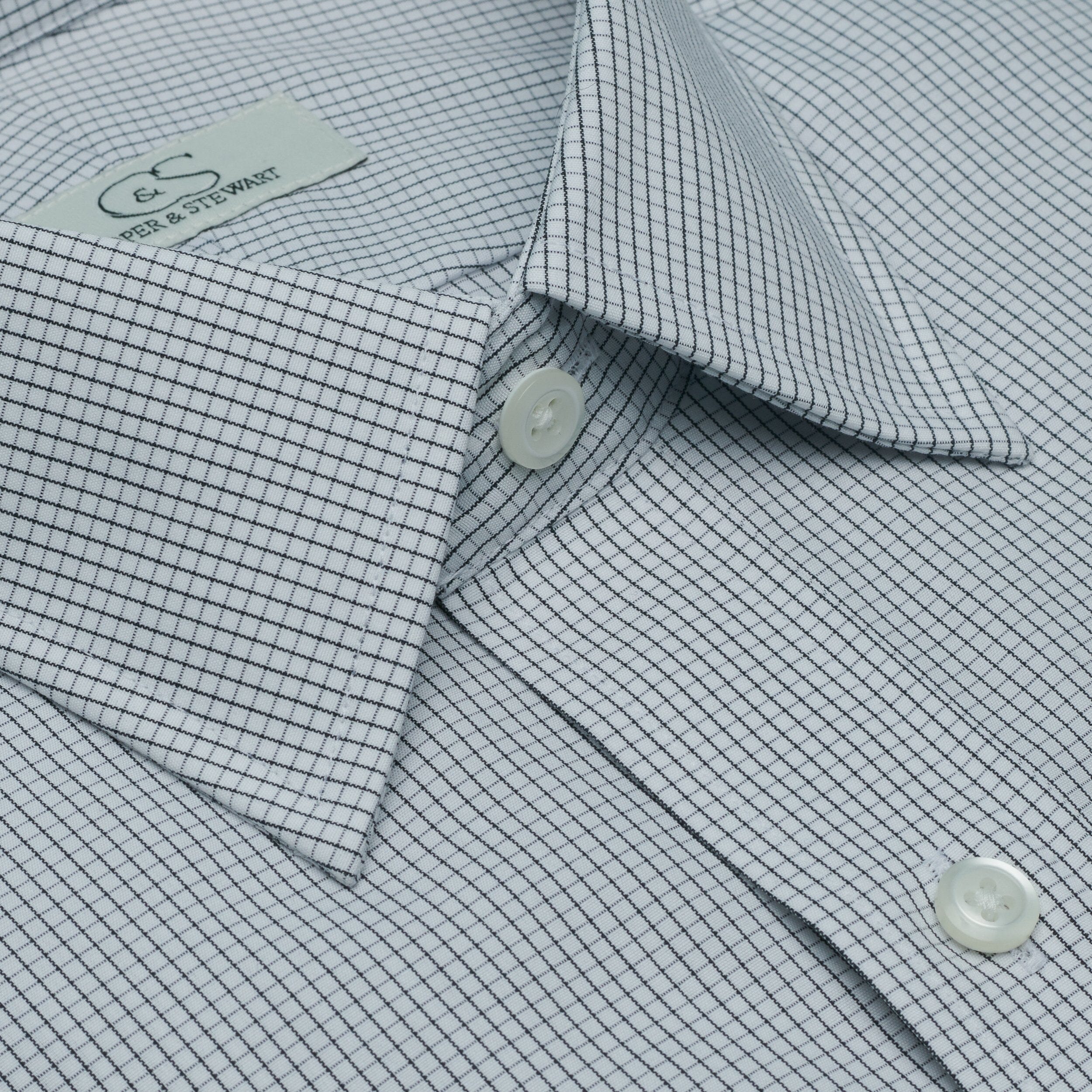 Men's Black Graph Check Tailored Fit Spread Collar Dress Shirt – Cooper ...