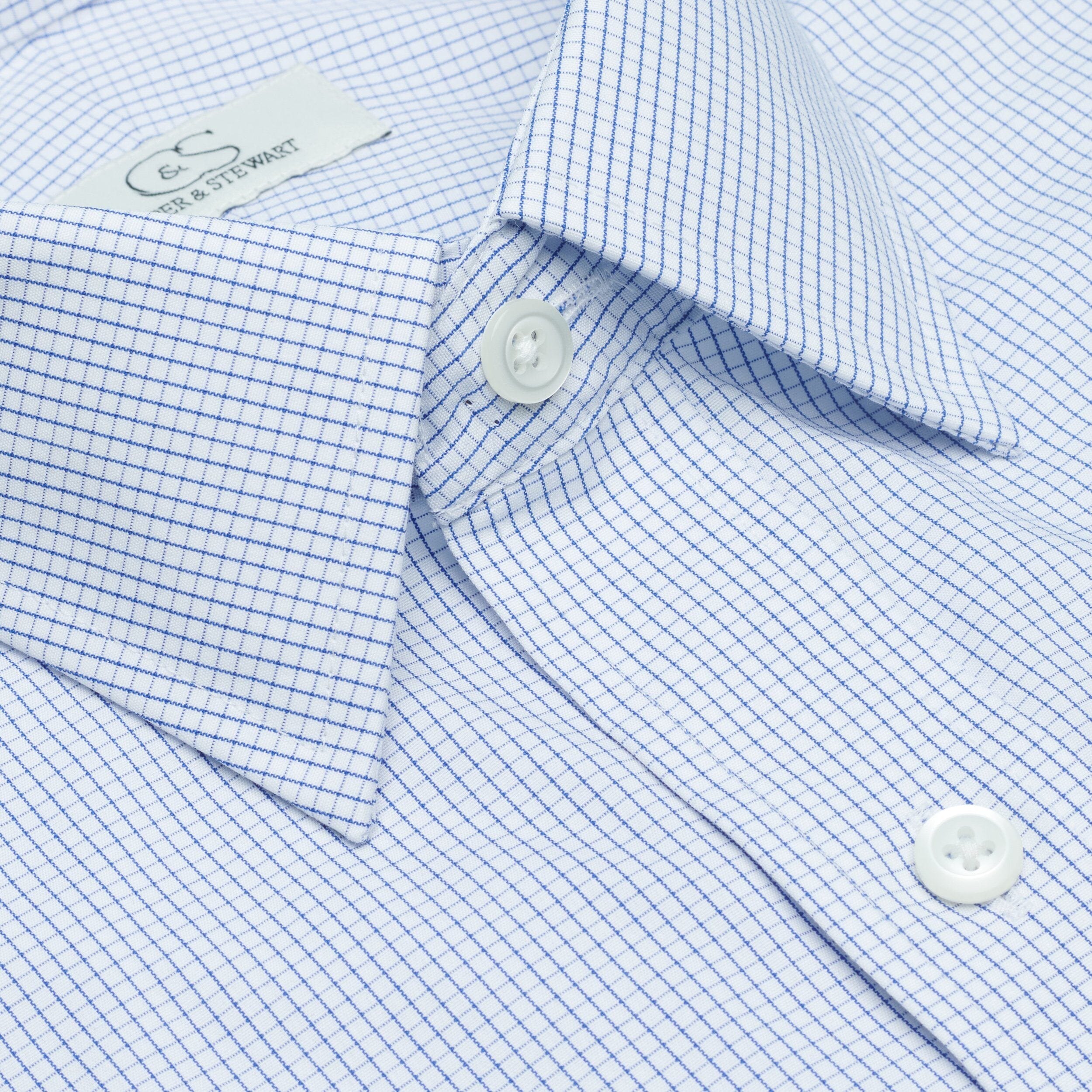 Men's Blue Graph Check Tailored Fit Spread Collar Dress Shirt – Cooper ...
